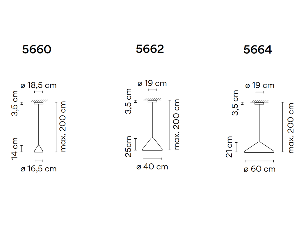 Lampa wewnętrzna, wisząca Vibia North 5660, 5662, 5664